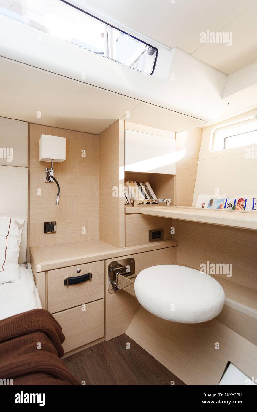 Interior of the Jeanneau 65 sailboat during its world premiere in ...