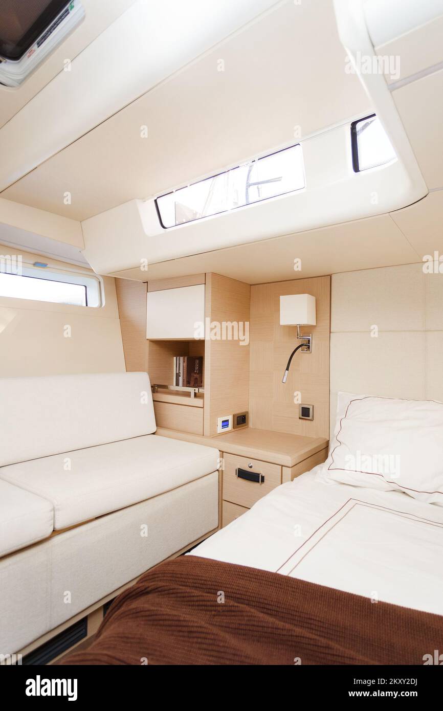 Interior of the Jeanneau 65 sailboat during its world premiere in ...