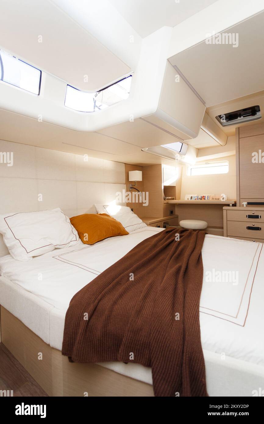 Interior of the Jeanneau 65 sailboat during its world premiere in ...
