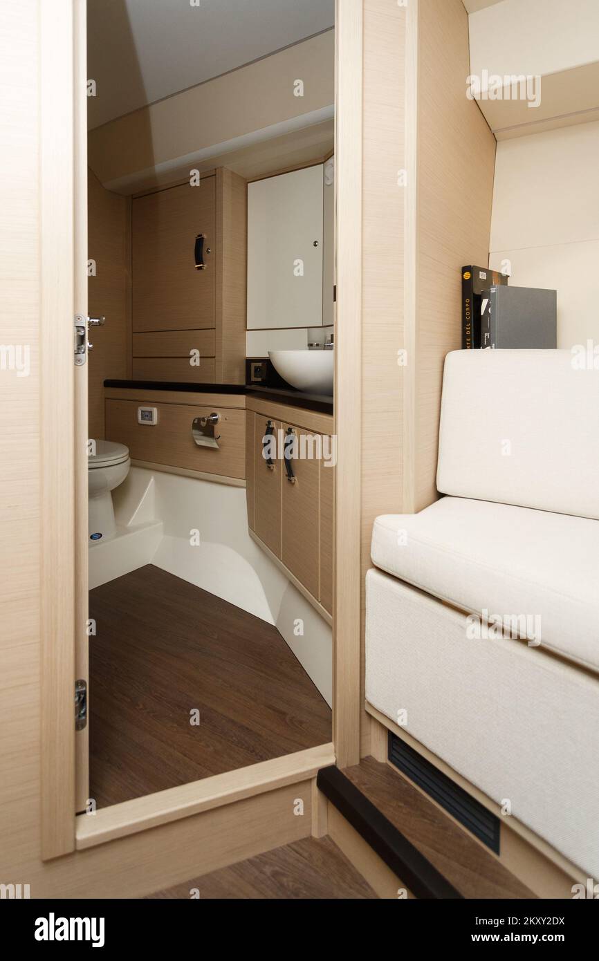 Interior of the Jeanneau 65 sailboat during its world premiere in ...
