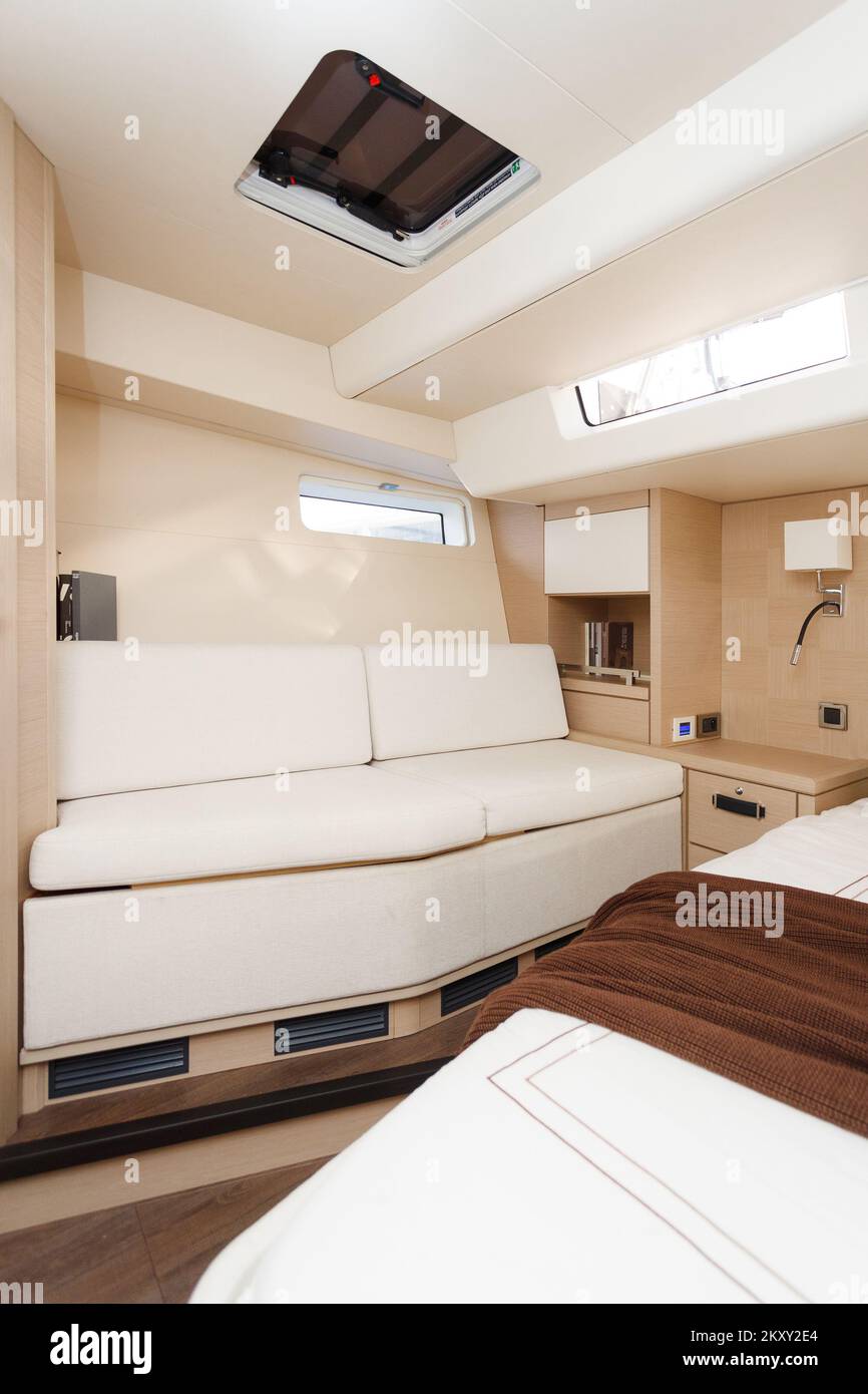 Interior of the Jeanneau 65 sailboat during its world premiere in ...
