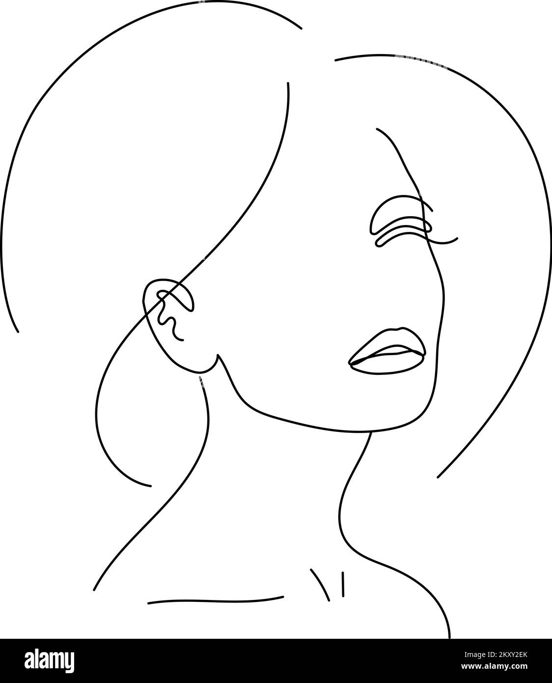Line Art Trendy Portrait Of Beautiful Woman Abstract Face Beauty