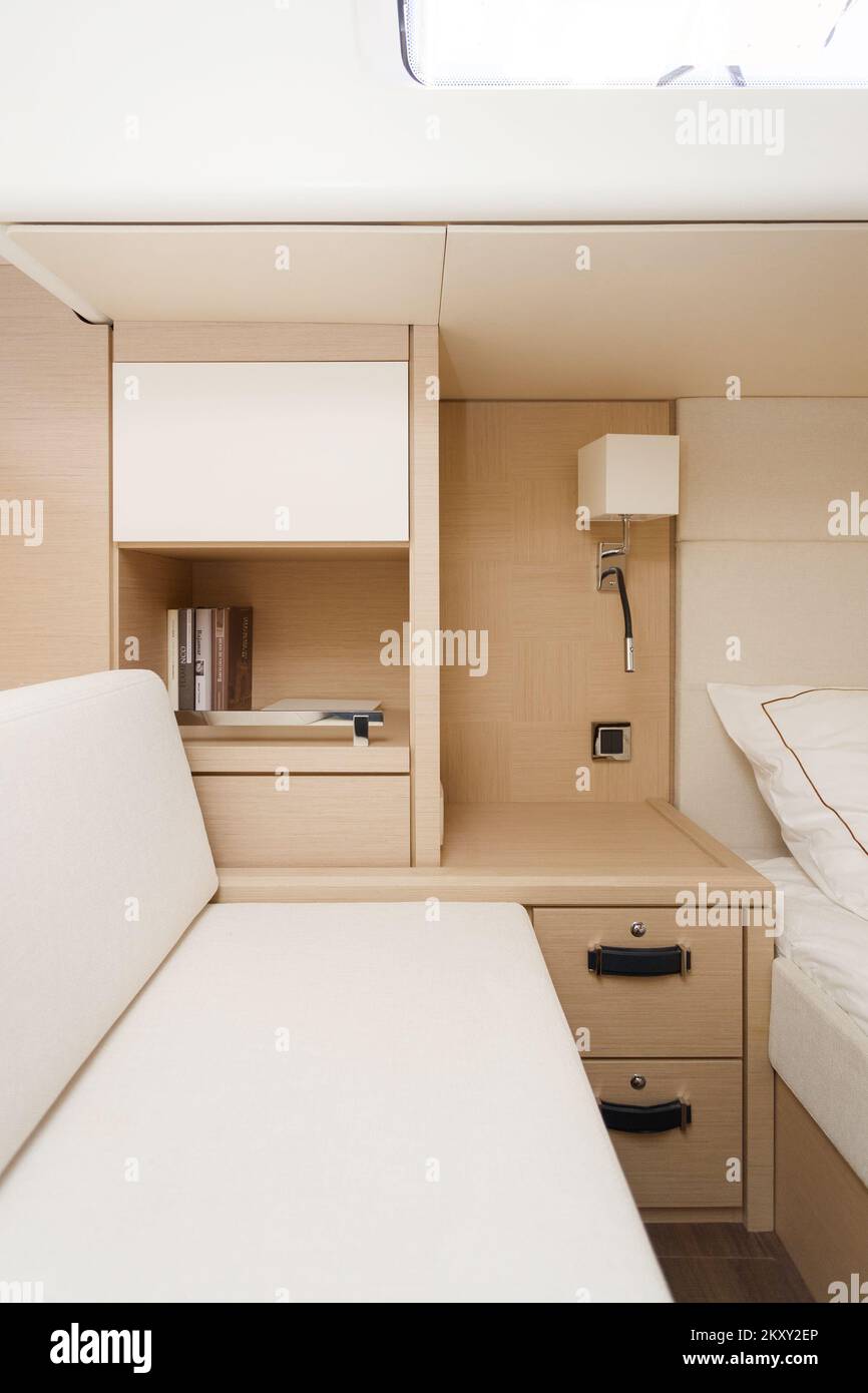 Interior of the Jeanneau 65 sailboat during its world premiere in ...