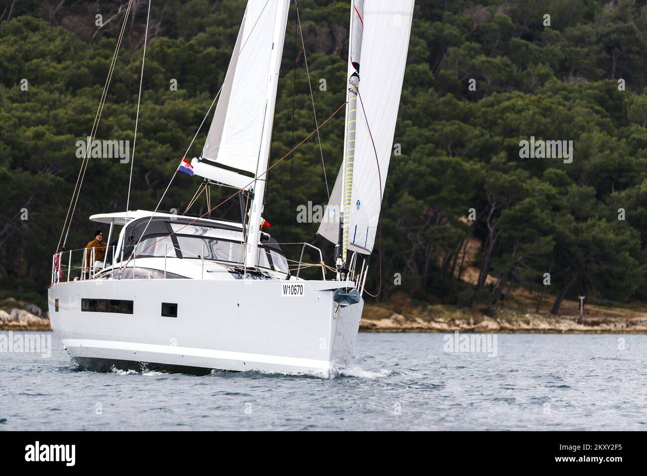 View of the sailboat Jeanneau 65 during its world premiere in Kastela ...