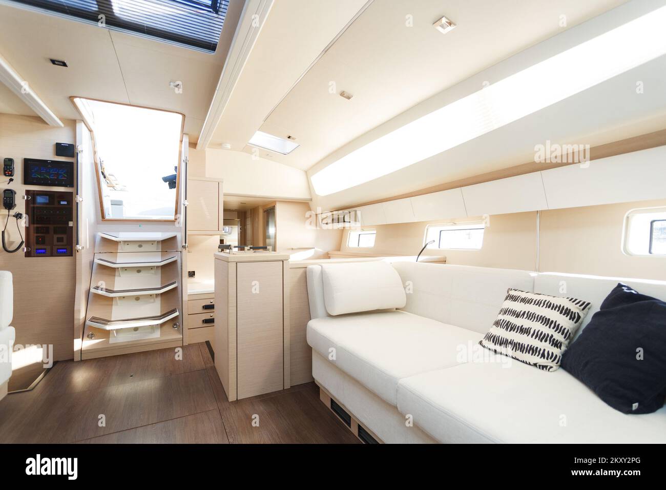 Interior of the Jeanneau 65 sailboat during its world premiere in ...