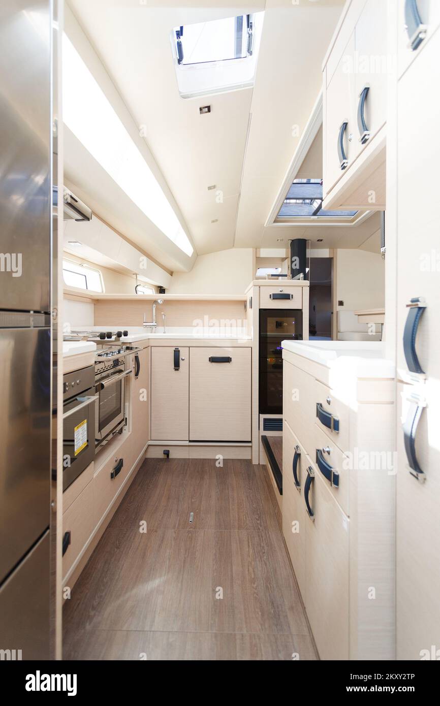 Interior of the Jeanneau 65 sailboat during its world premiere in ...