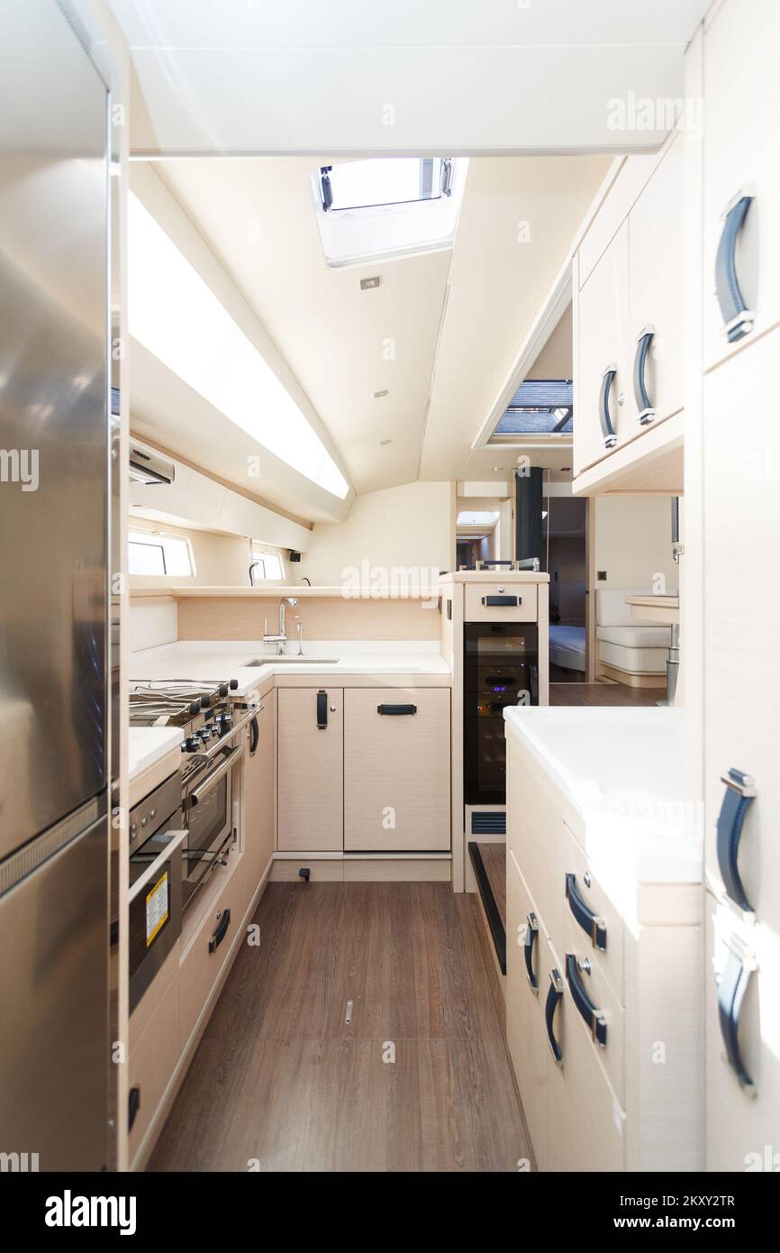 Interior of the Jeanneau 65 sailboat during its world premiere in ...