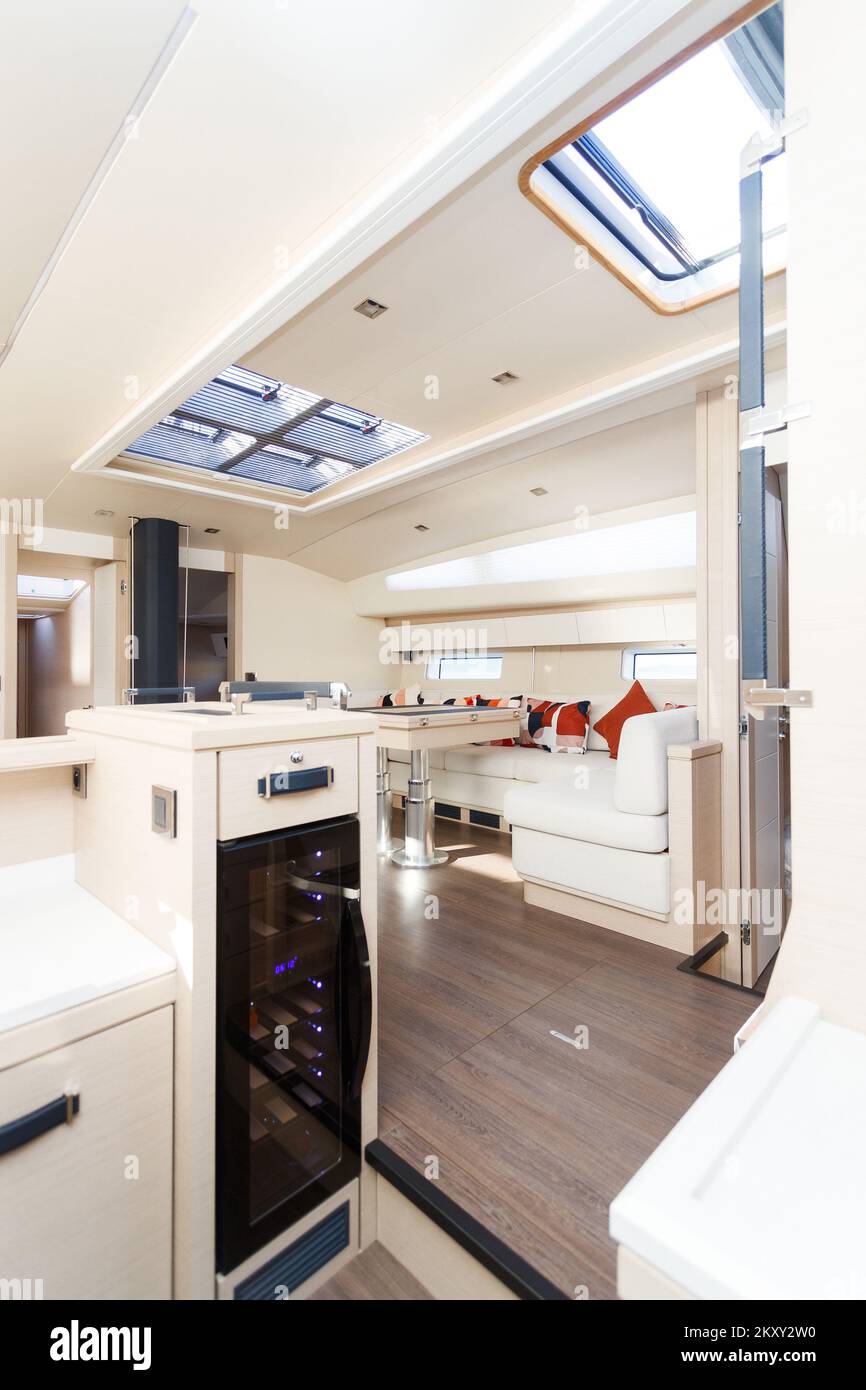 Interior of the Jeanneau 65 sailboat during its world premiere in ...
