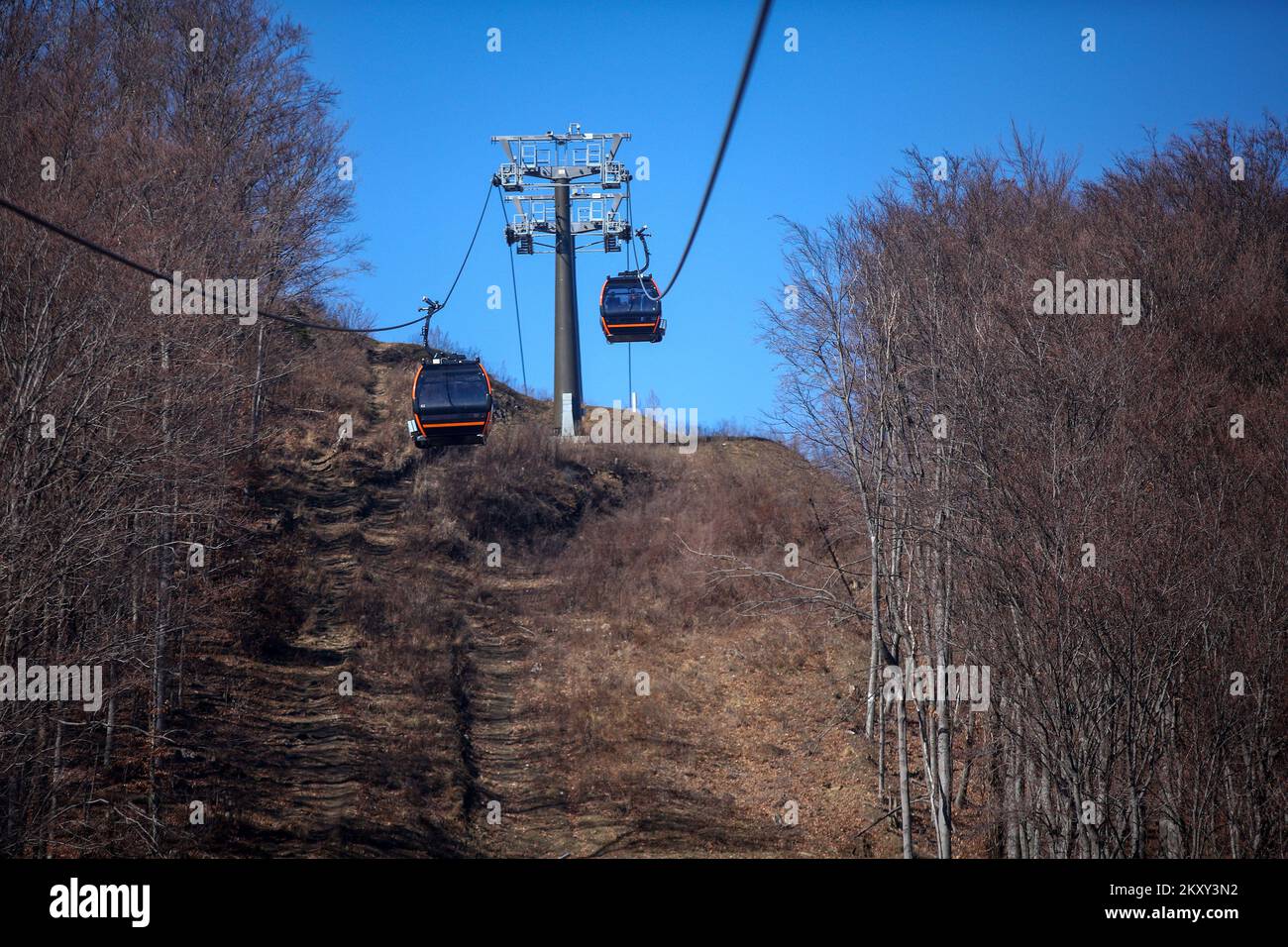 People ride the cable car during opening of the Sljeme cable car, in ...