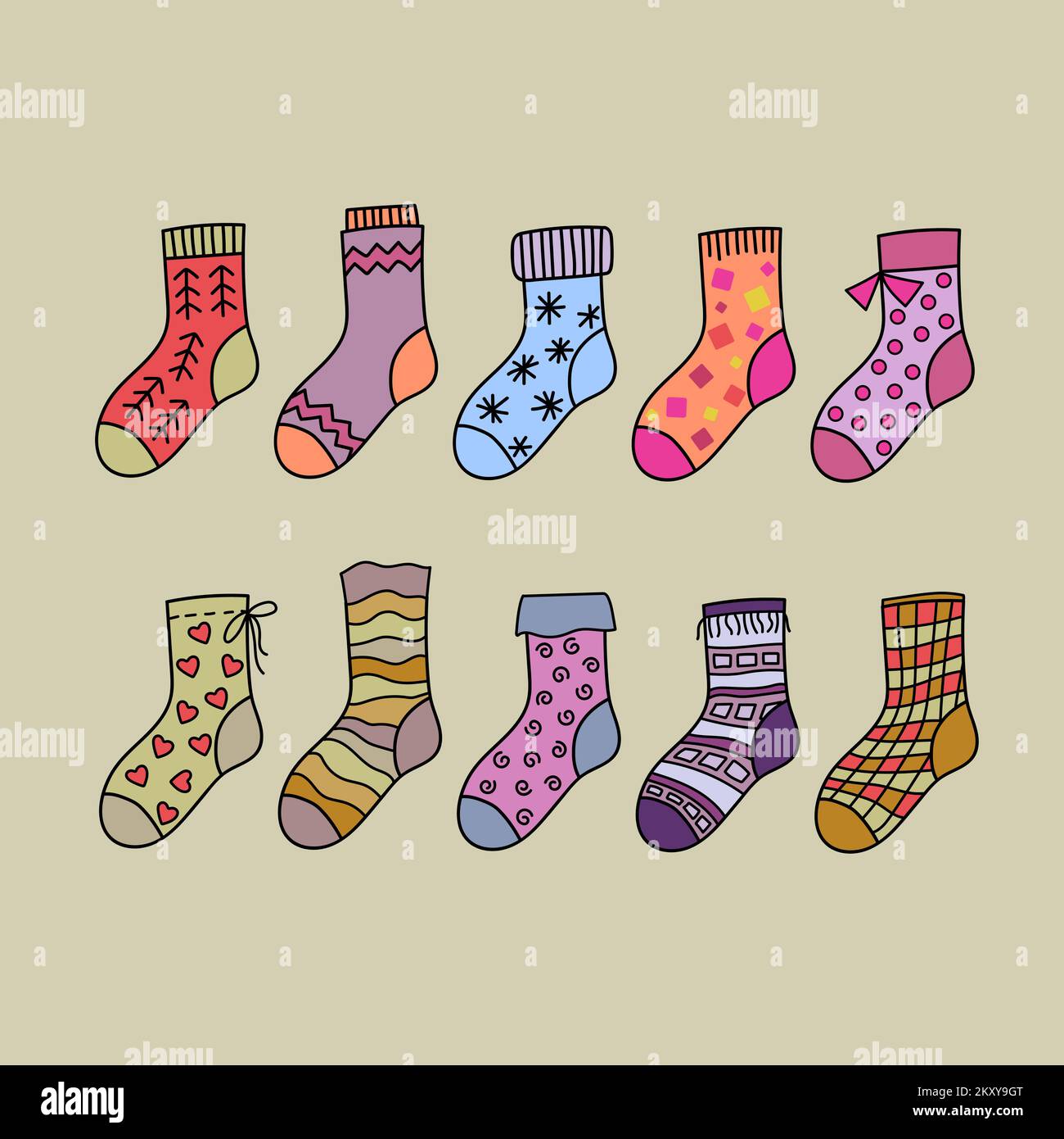 Doodle socks with different texture and color Stock Vector Image & Art ...
