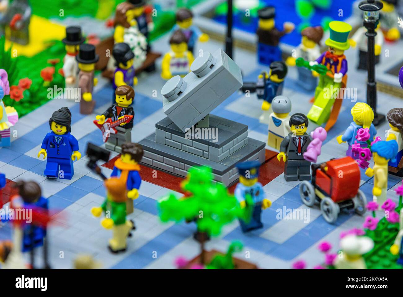 Photo taken on February 07, 2022 shows a 5 meter long Lego City made by ...