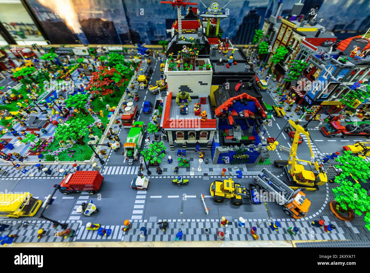 Photo taken on February 07, 2022 shows a 5 meter long Lego City made by ...