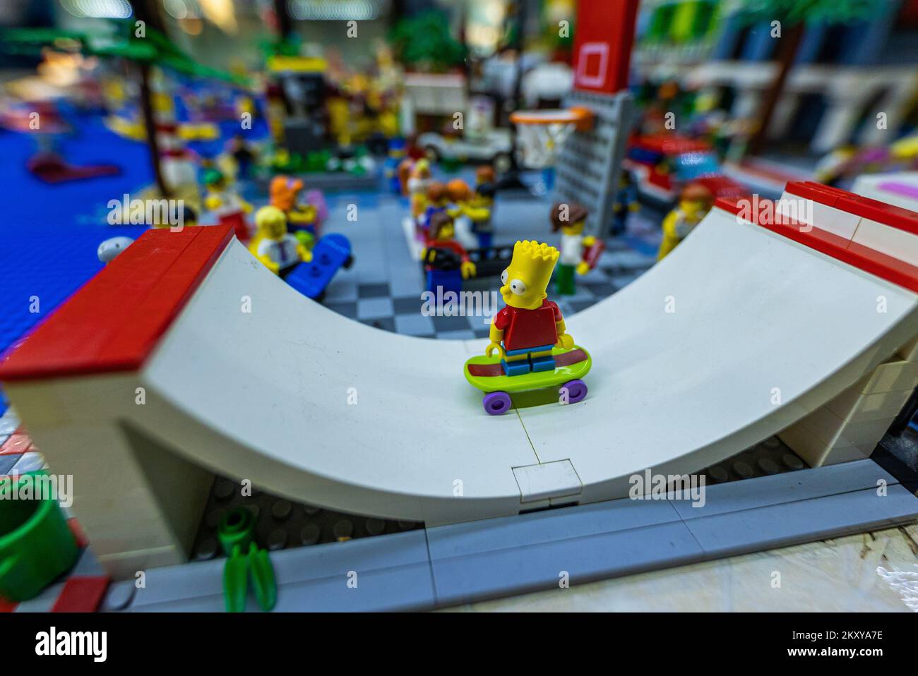 Photo taken on February 07, 2022 shows a 5 meter long Lego City made by ...