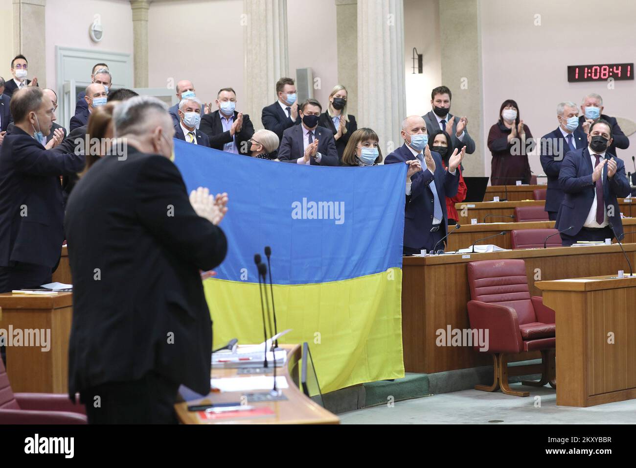 Ukrainian flag is seen during a visit from H.E. Vasilj Kirilic, the ...