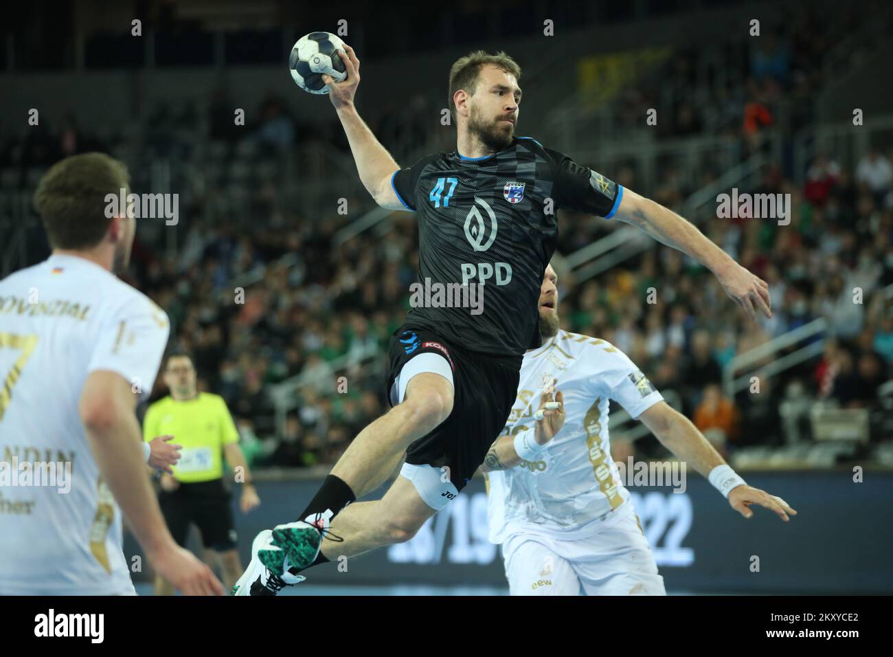 Sandro Obranovic of PPD Zagreb in action during EHF Champions League Men Group Group A match ...