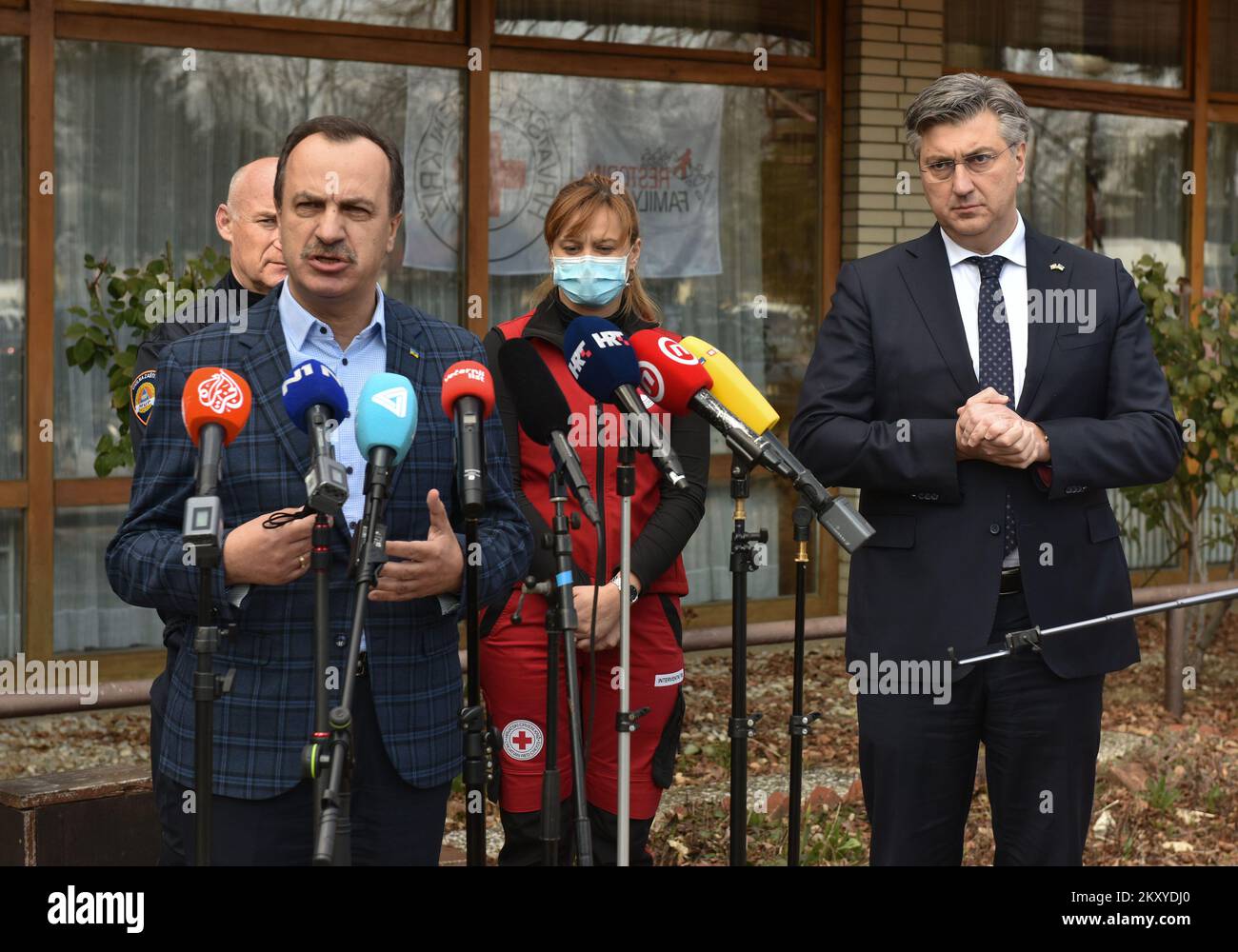 Ukrainian Ambassador to Croatia Vasyl Kyrylych speaks to a media after ...