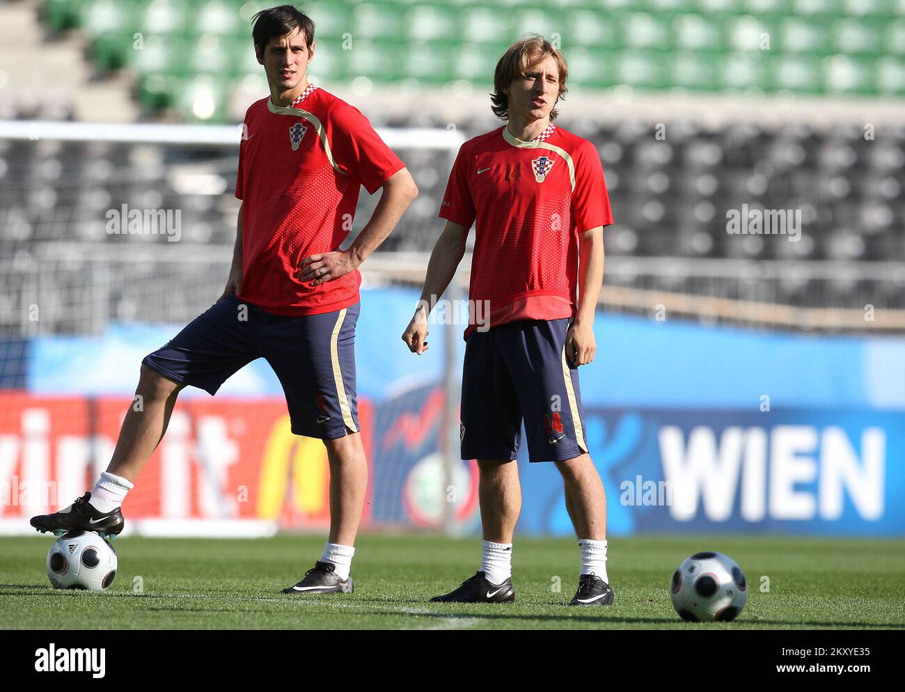 Croatia's Nikola Kalinic and Luka Modric during a training session ...