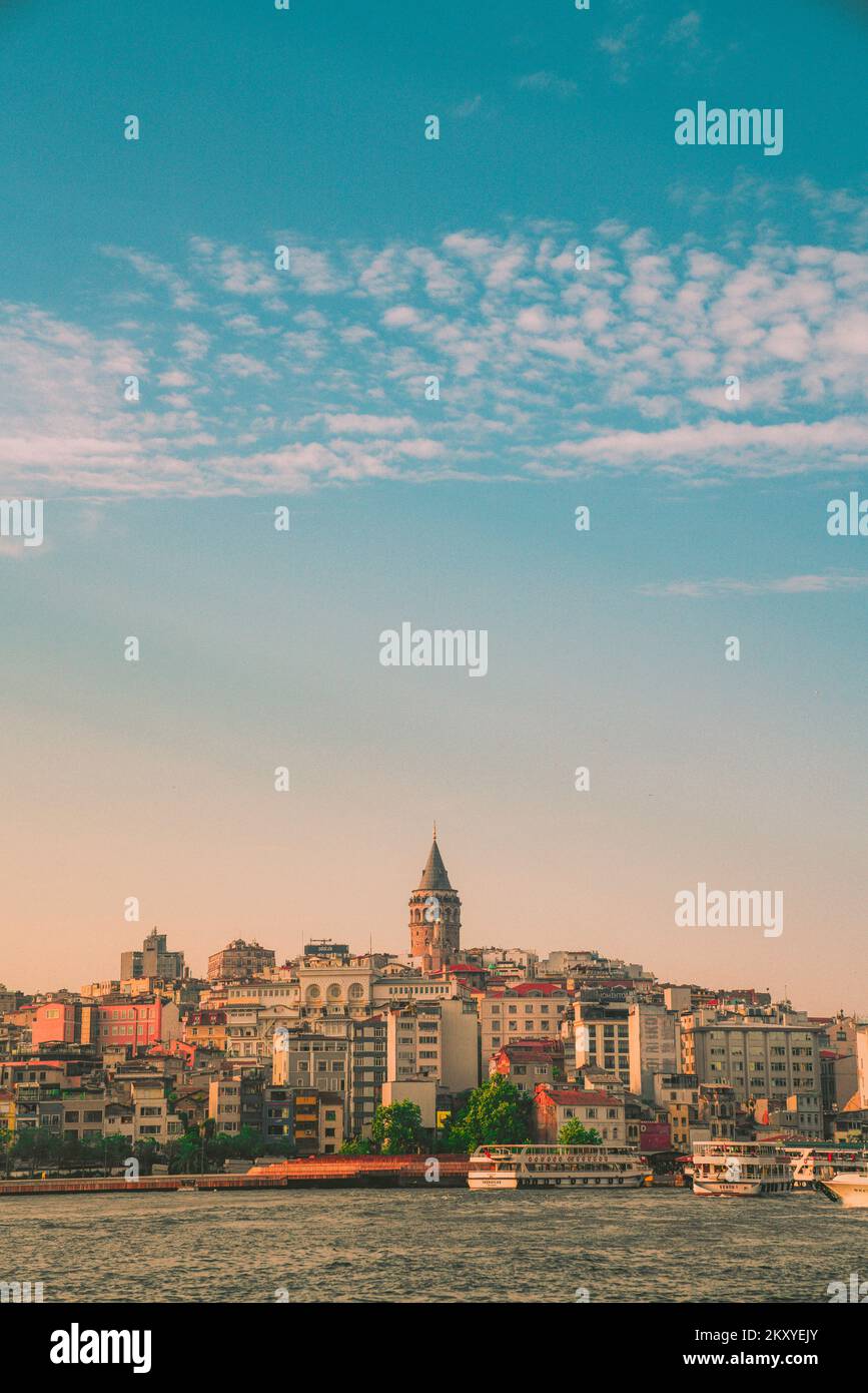 Istanbul city skyline in Turkey, Beyoglu district old houses with ...