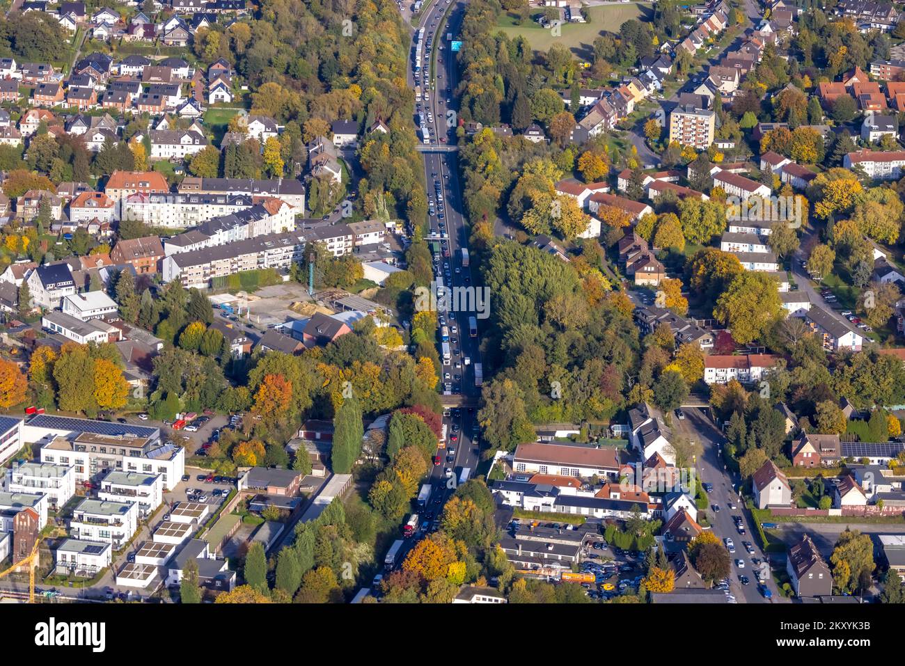 Aerial view, road Essener Straße, federal road B224, construction site ...