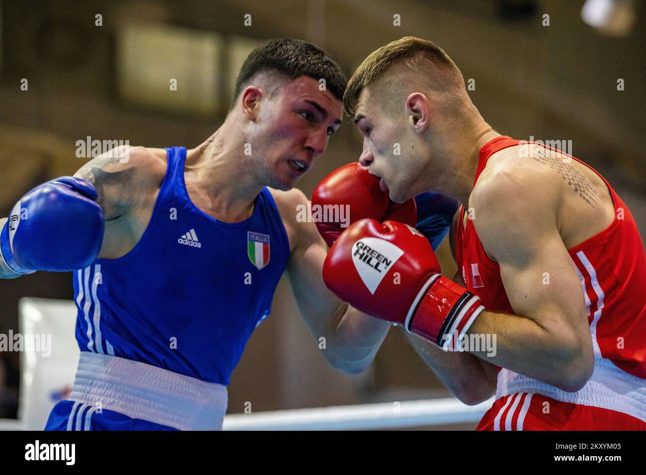 Jan Polak of Czech Republic (red) fights Giacomo Micheli of Italy (blue ...