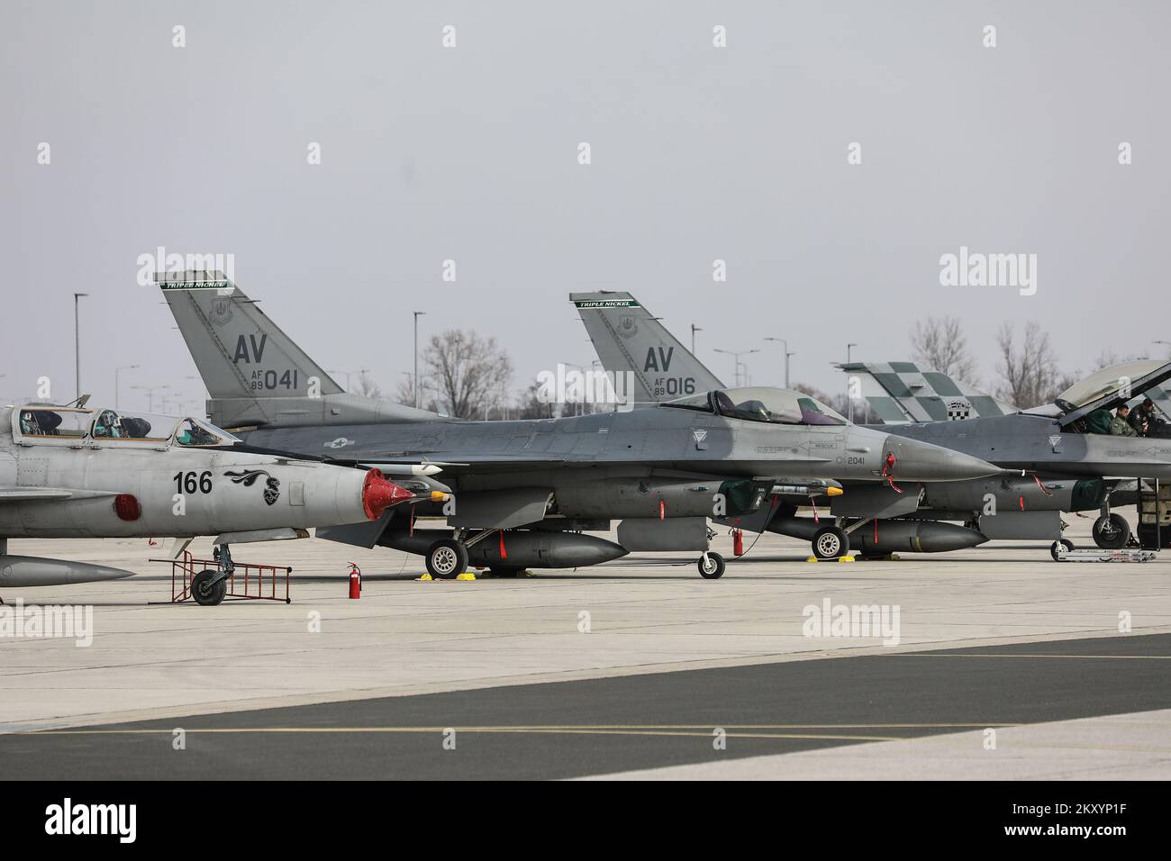 Photo taken on March 17, 2022 shows U.S. Air Force F-16 Fighting Falcon ...
