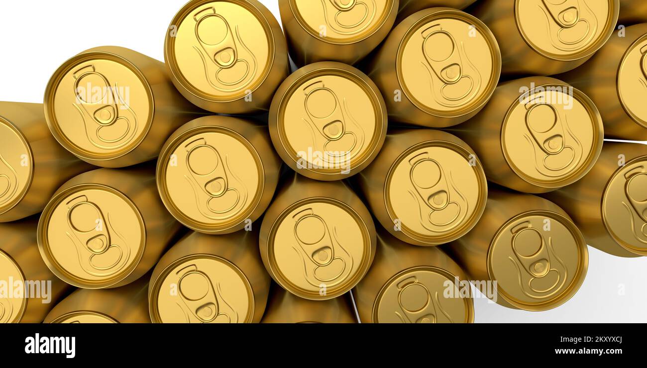 Group of aluminum beer or soda cans on white background. 3D render ...