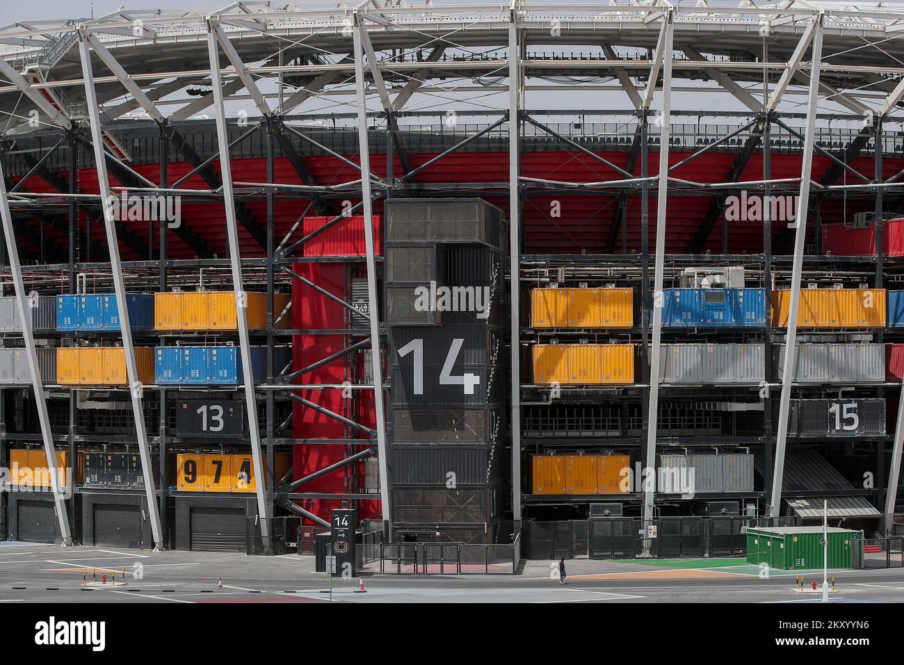 General view of the welcome sign outside Stadium 974 on March 26, 2022 ...