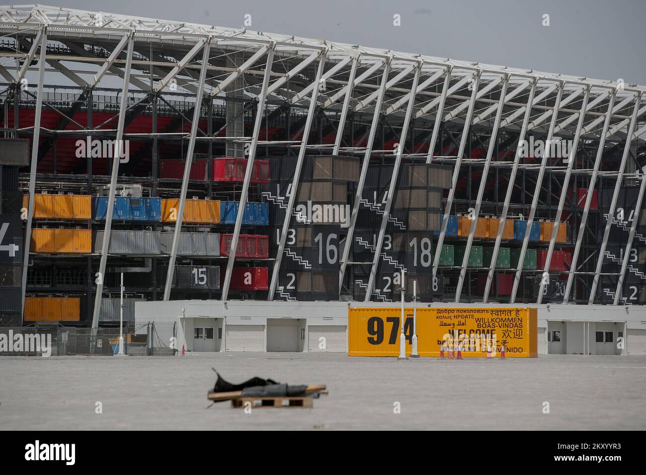 General view of the welcome sign outside Stadium 974 on March 26, 2022 ...