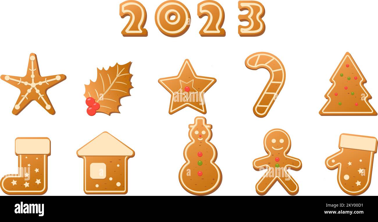 Set of cartoon Christmas cookies gingebread on white background ...