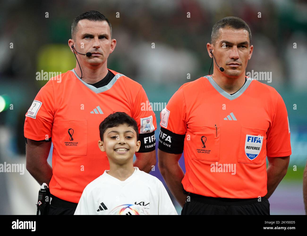 Match referee Michael Oliver (left) and fourth official Istvan Kovacs ...
