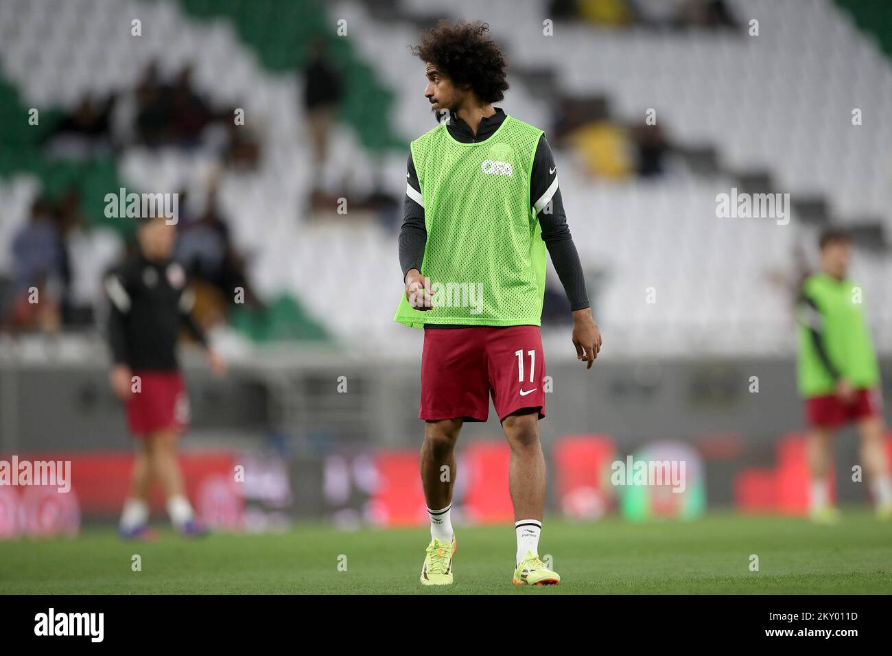 Akram Afif of Qatar warm up prior the international friendly match ...