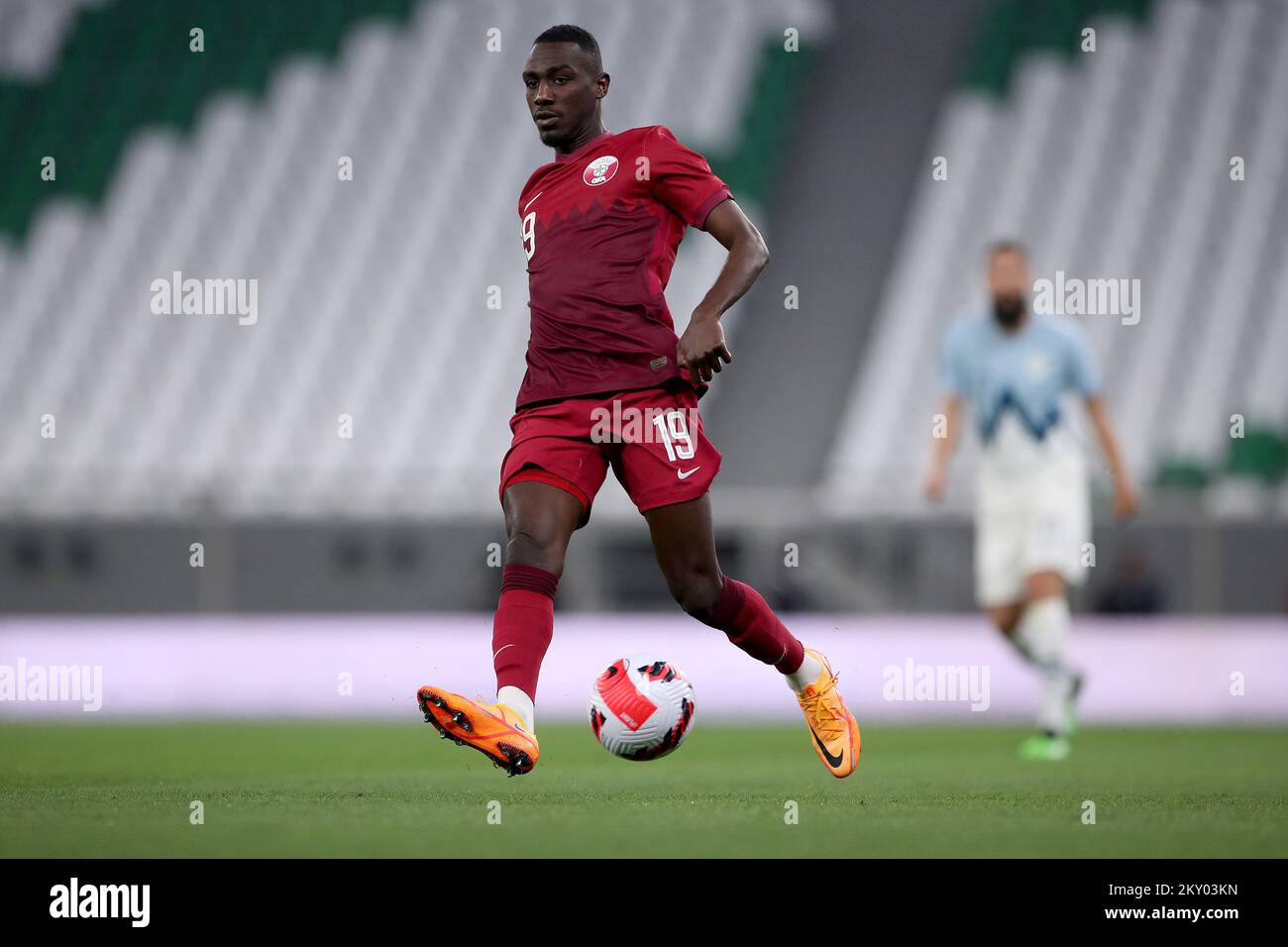 Almoez Ali of Qatar controls a ball during the international friendly ...
