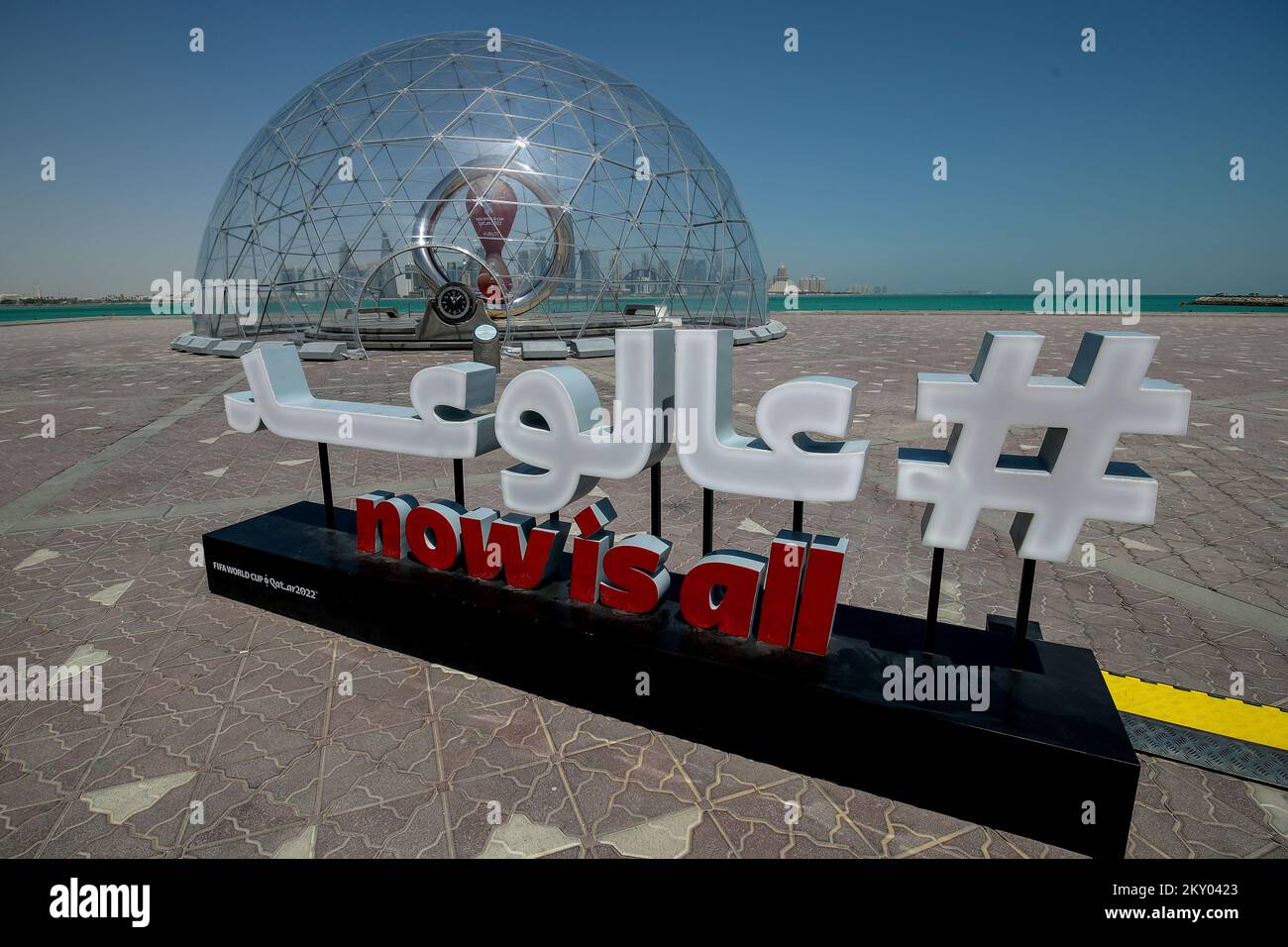 The FIFA World Cup 2022 countdown clock on March 30, 2022 in Doha ...