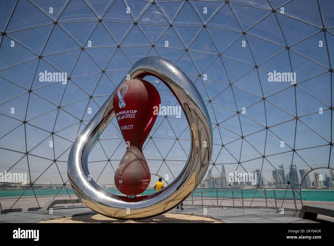 The FIFA World Cup 2022 countdown clock on March 30, 2022 in Doha ...