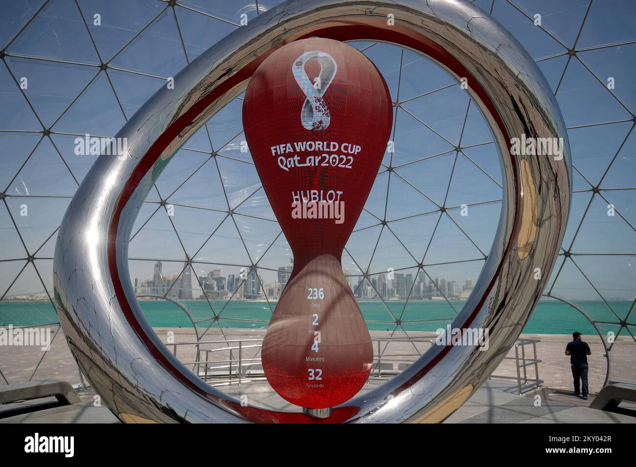 The FIFA World Cup 2022 countdown clock on March 30, 2022 in Doha ...