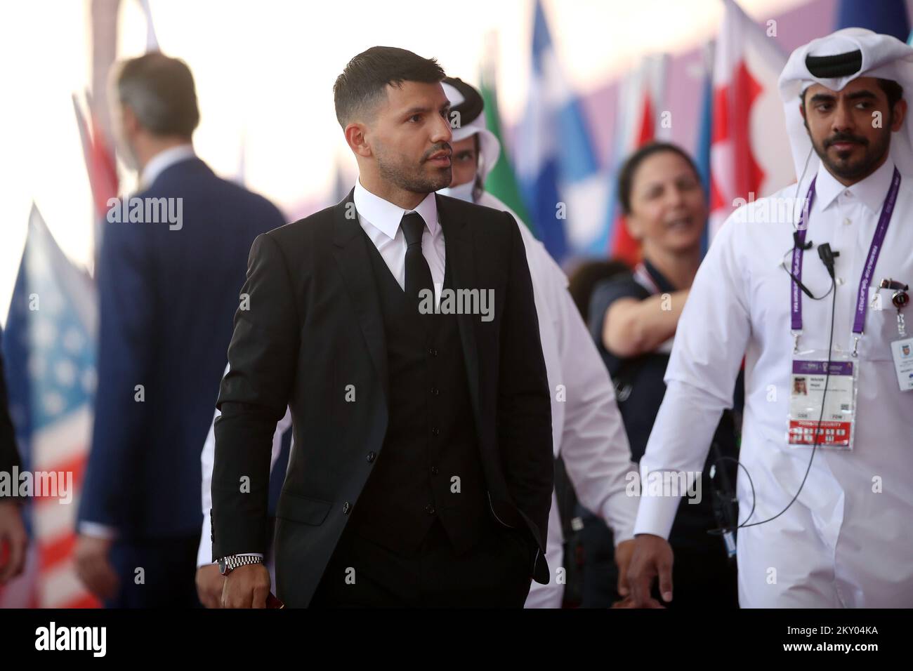 Former professional footballer Sergio Aguero arrive on the 72nd FIFA ...