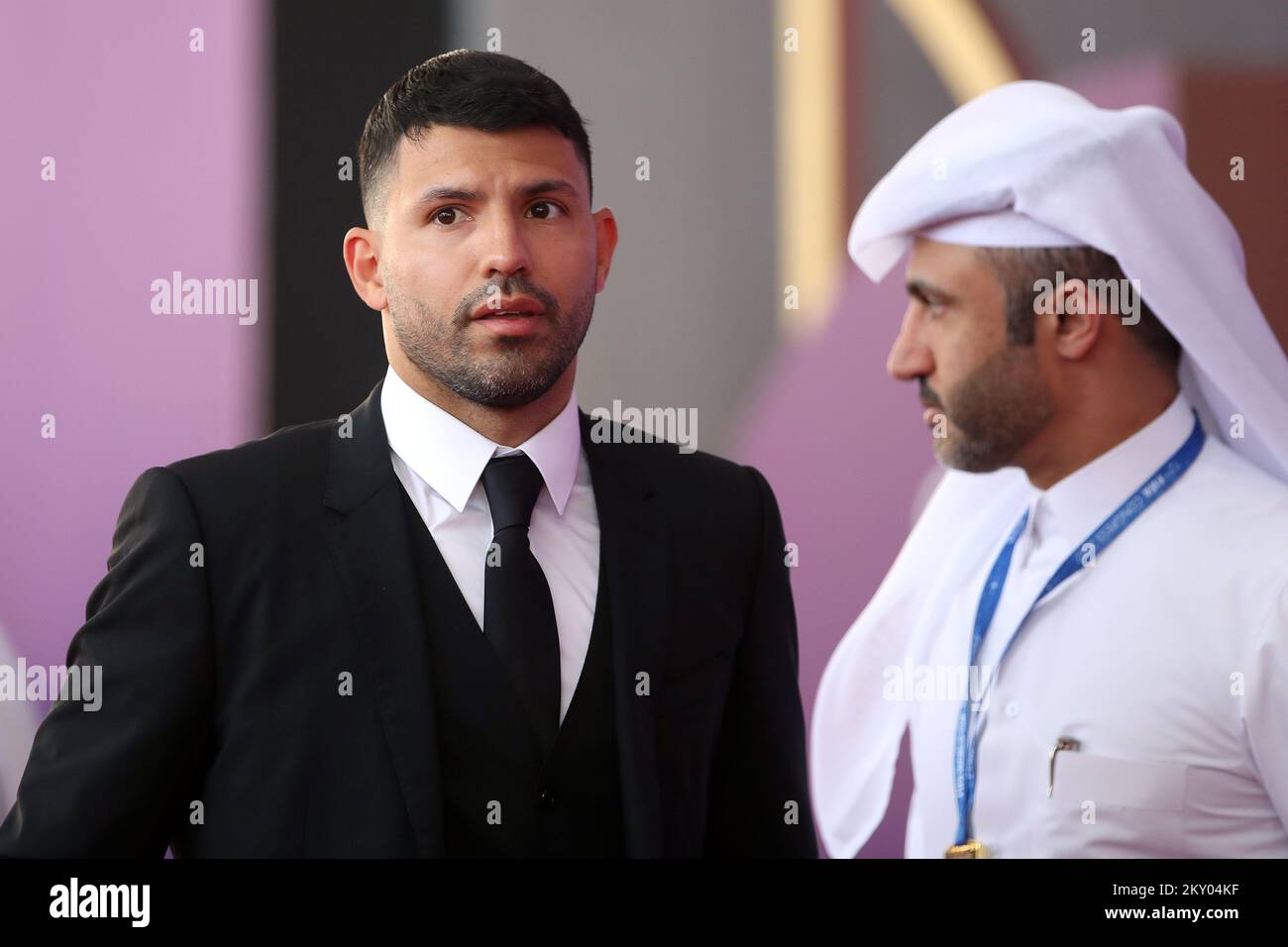 Former professional footballer Sergio Aguero arrive on the 72nd FIFA ...