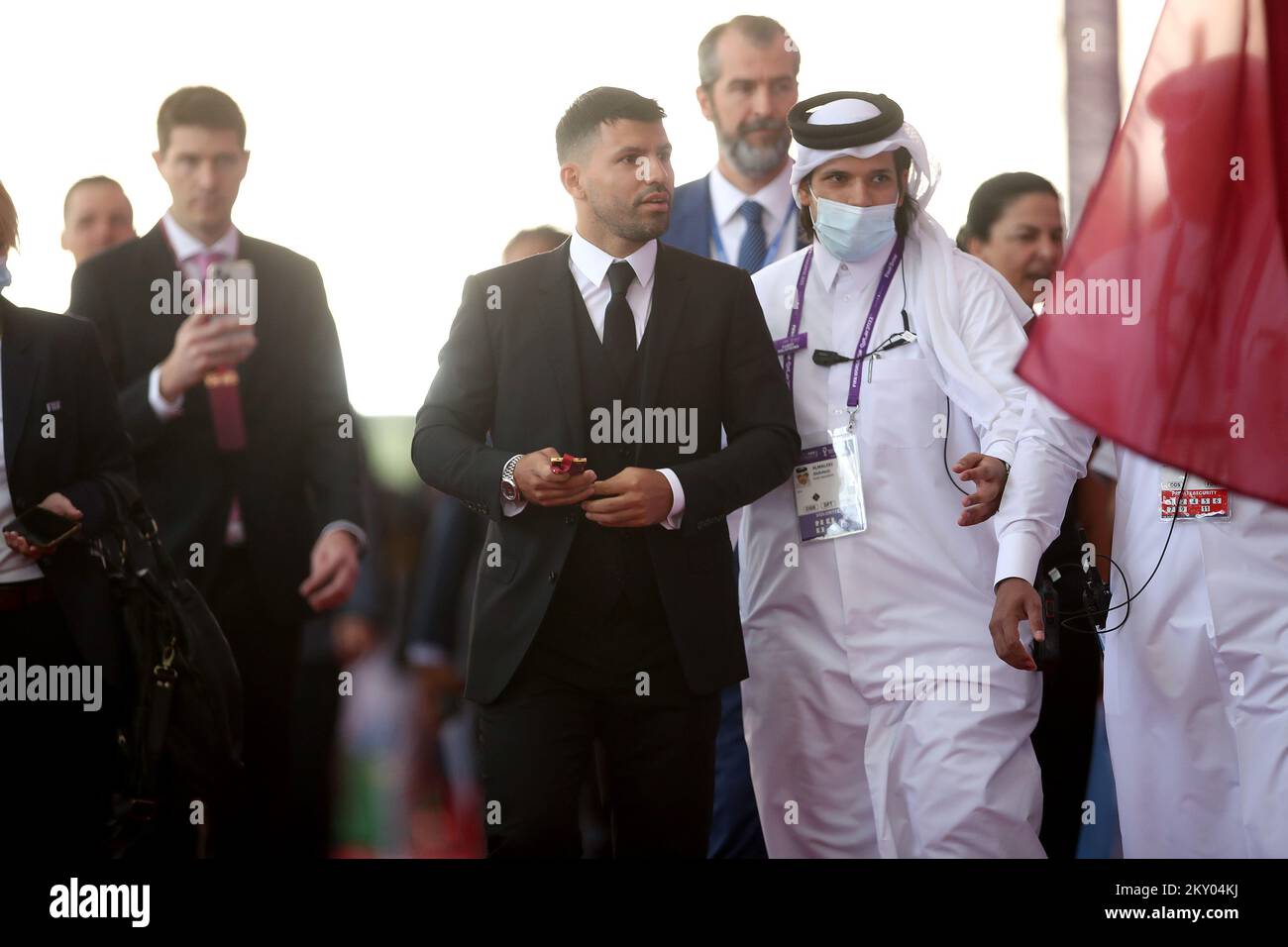 Former professional footballer Sergio Aguero arrive on the 72nd FIFA ...