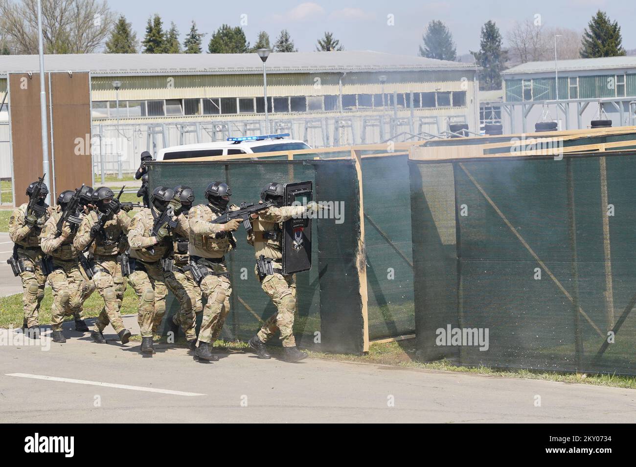 A demonstration exercise at the RS MUP Training Center in Zaluzani near ...
