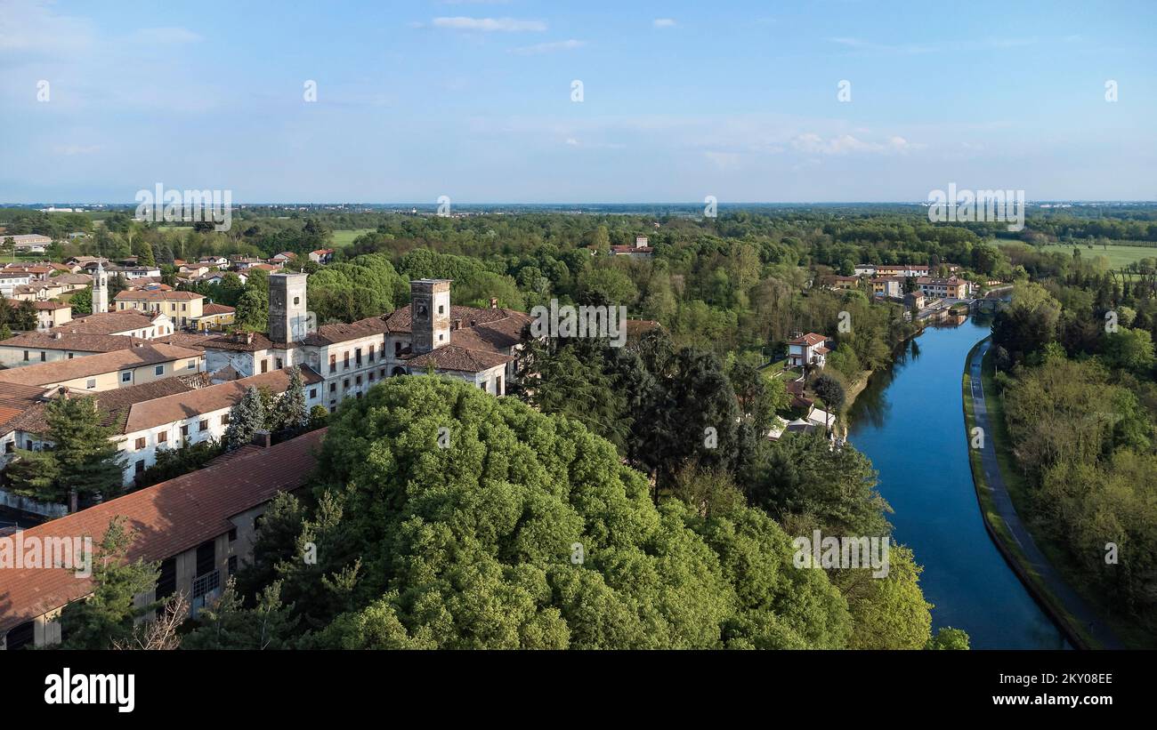 Aerial view Of the Naviglio Grande, Castelletto Di Cuggiono, near Milan ...