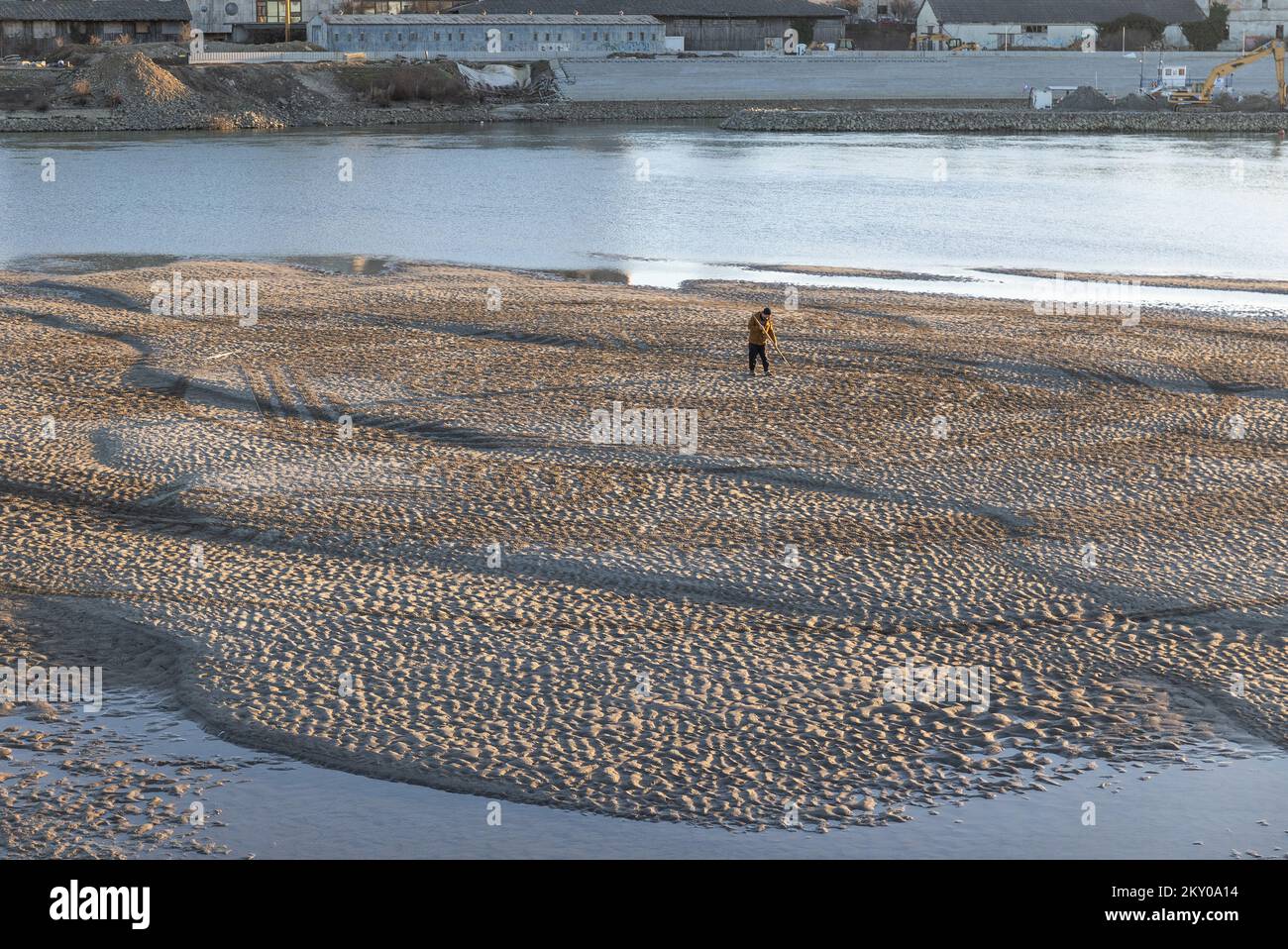 Aerial photo of sand drawing made by artist Nikola Faller at Drava ...