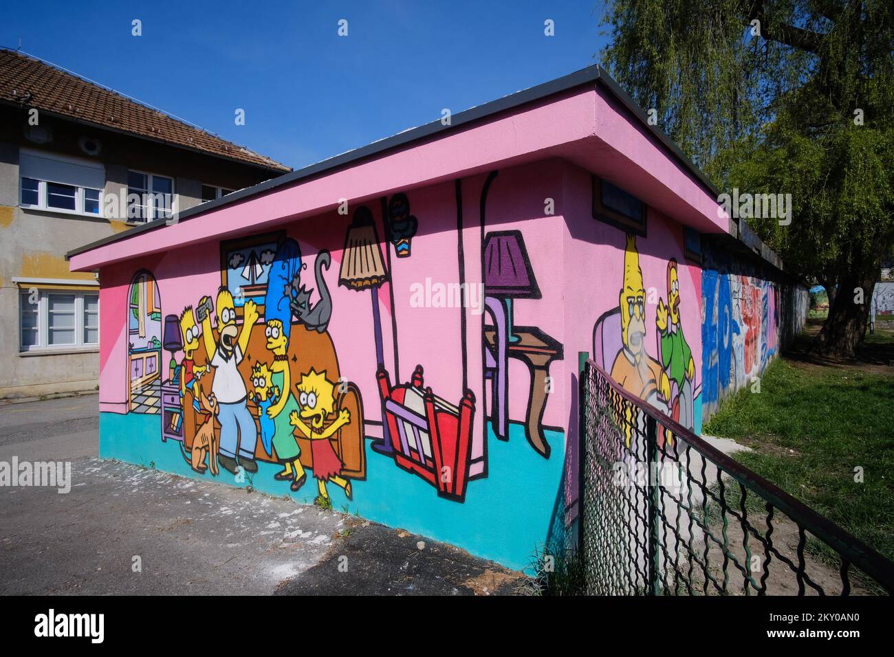 Painted graffiti of the famous Simpsons family from the animated series ...