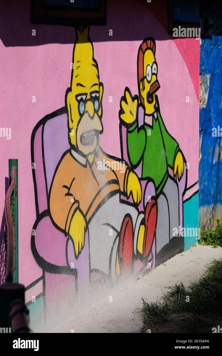 Painted graffiti of the famous Simpsons family from the animated series ...
