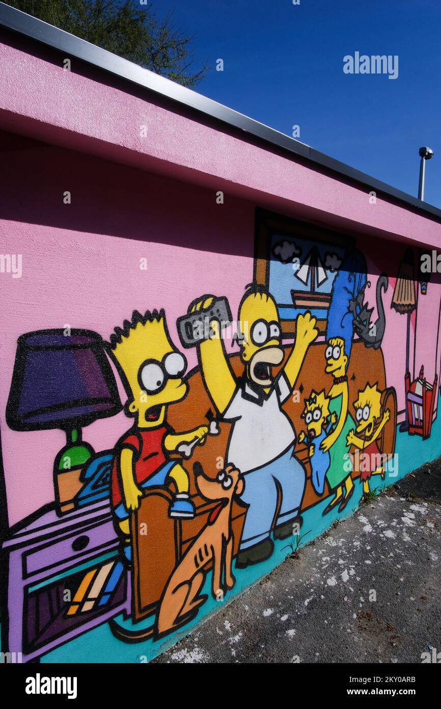 Painted graffiti of the famous Simpsons family from the animated series ...