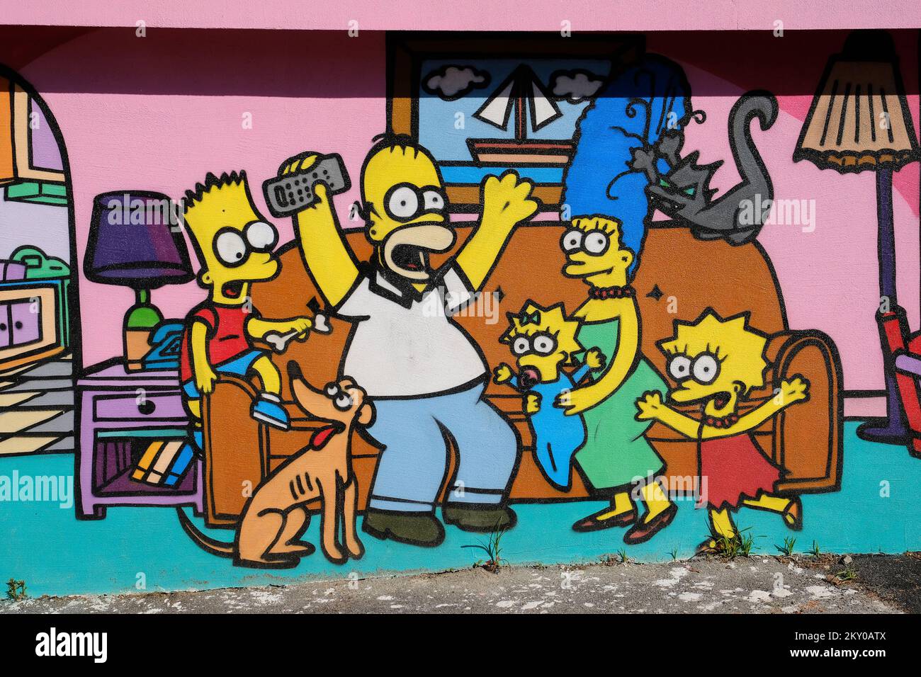 Painted graffiti of the famous Simpsons family from the animated series ...