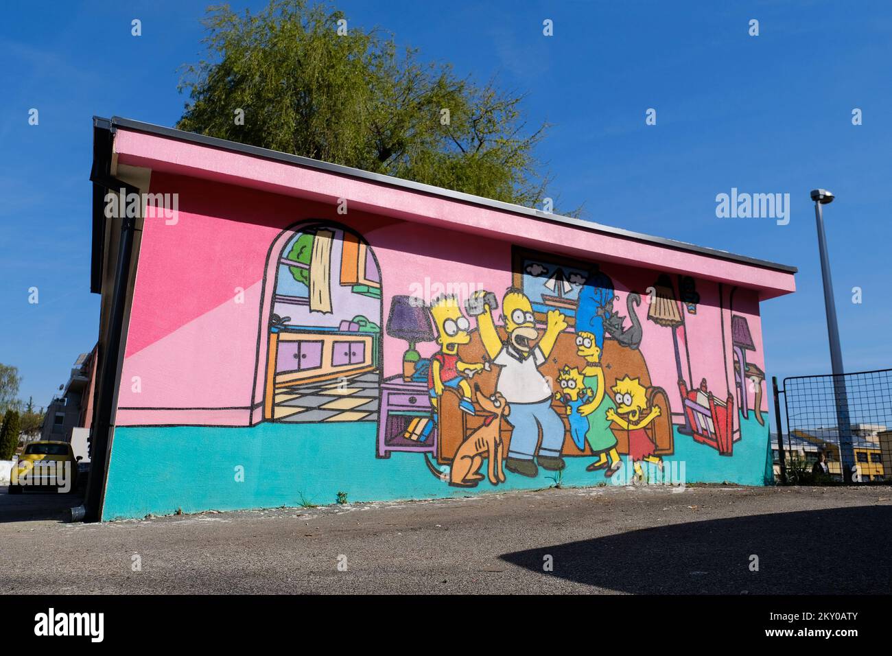 Painted graffiti of the famous Simpsons family from the animated series ...