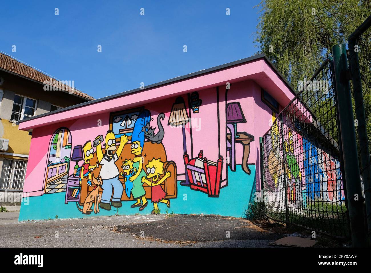 Painted graffiti of the famous Simpsons family from the animated series ...