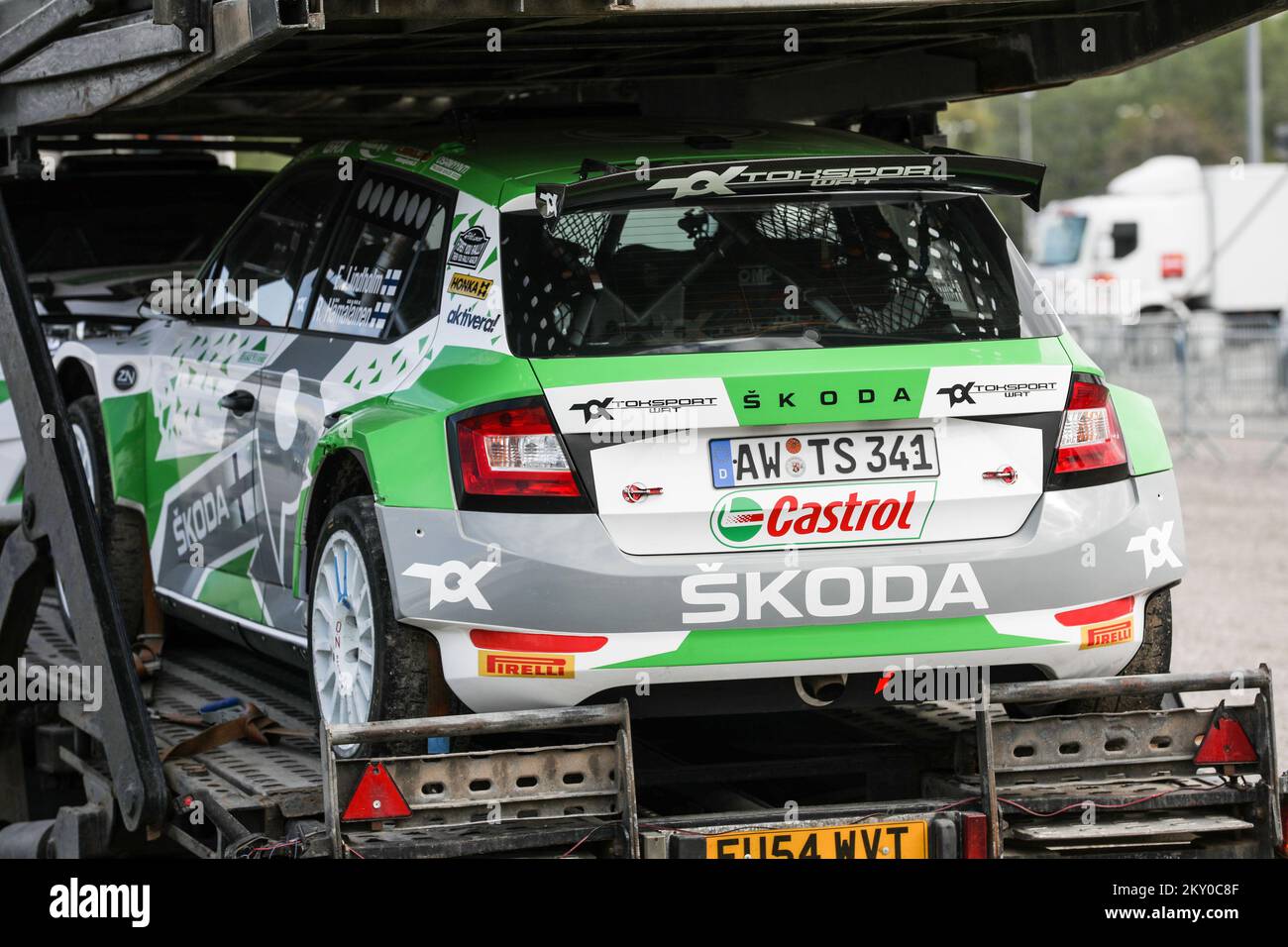 Rally cars are seen at WRC service park at Zagrebacki velesajam in ...