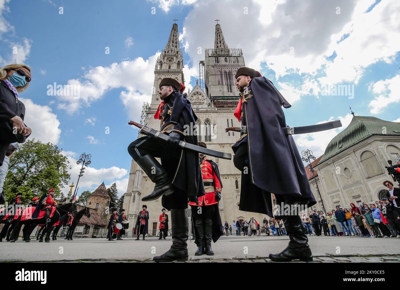 Soldiers of The Cravat Regiment in traditional military uniforms attend ...