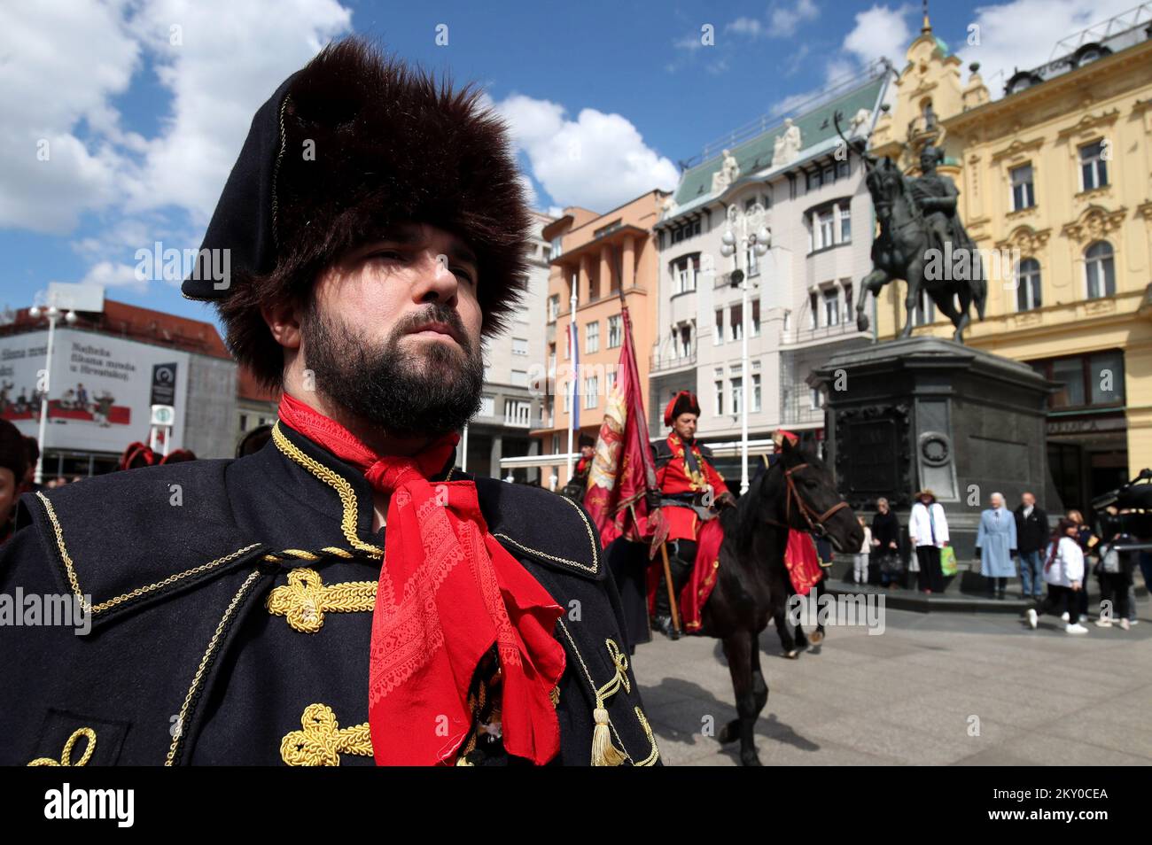 Soldiers of The Cravat Regiment in traditional military uniforms attend ...